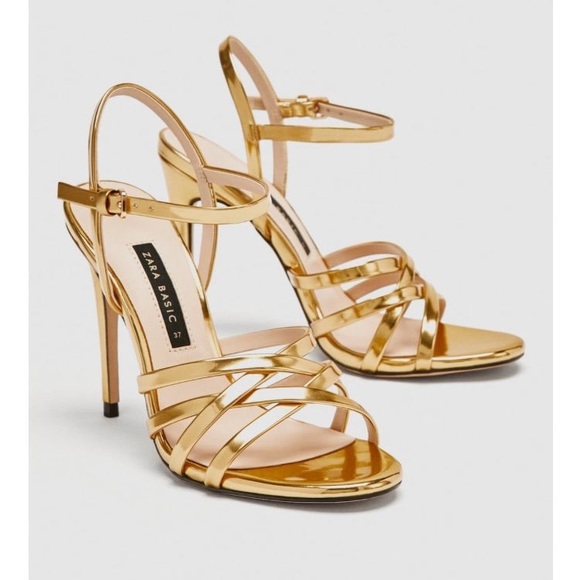 Zara | Shoes | Zara Gold Strappy High Heel Sandals Size 6 Nwt | Poshmark